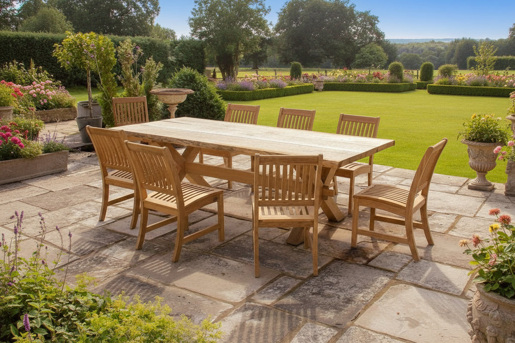 Handmade Cross Leg Oak Outdoor Dining Table | Garden Furniture
